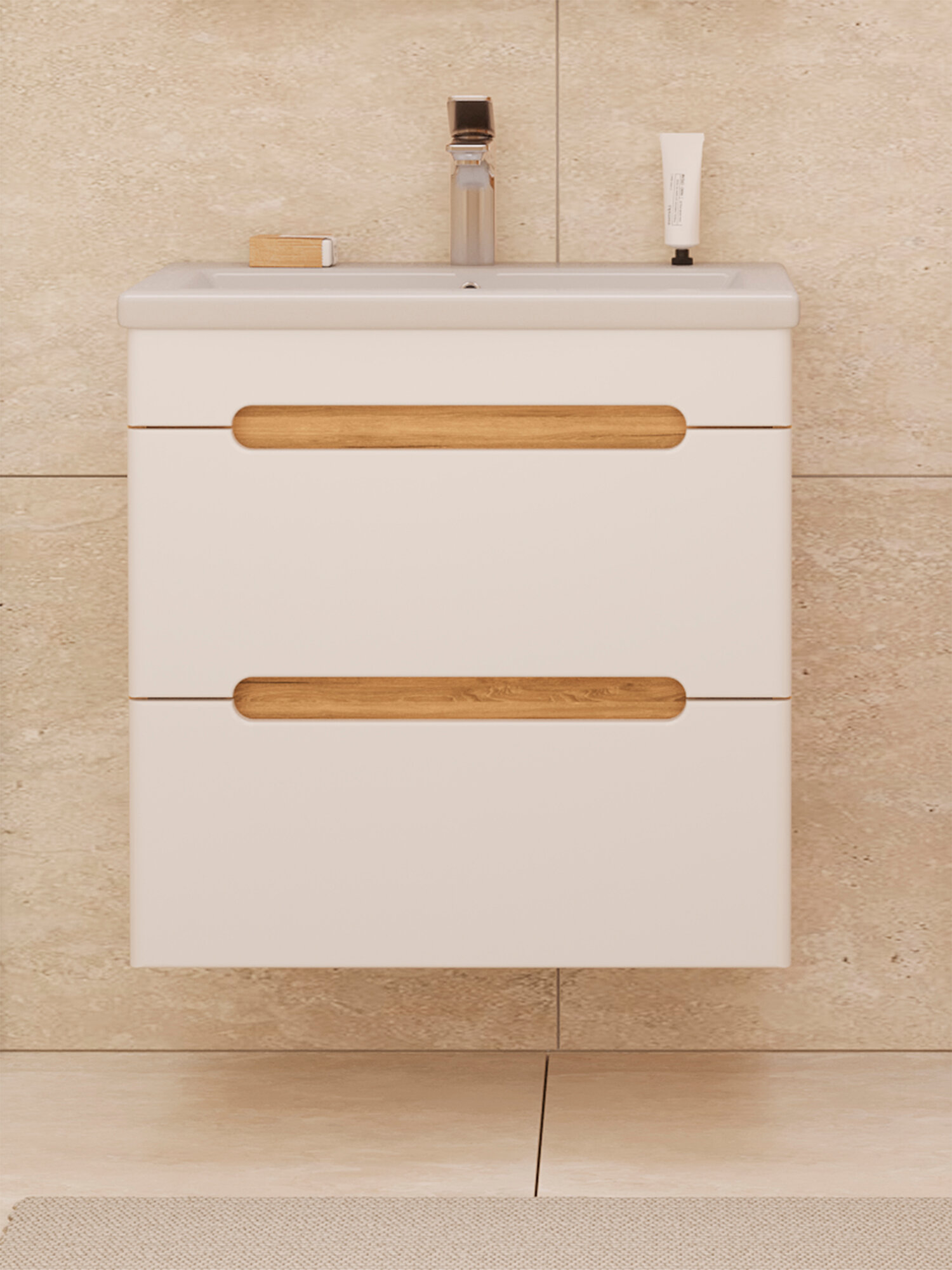 Тумба подвесная SanStar Diva 50 с раковиной Como 50 (комплект) для ванной комнаты, белый, дуб вотан