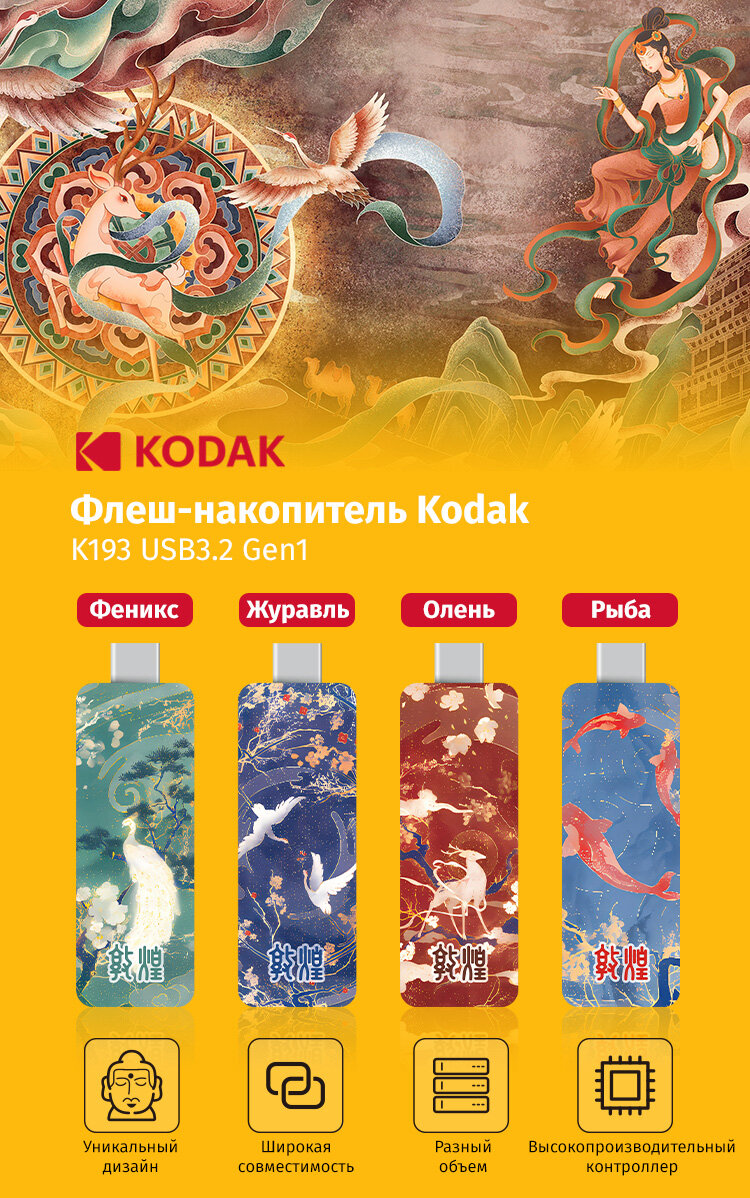 Флеш накопитель стильный Kodak K193 USB3.2 64 ГБ