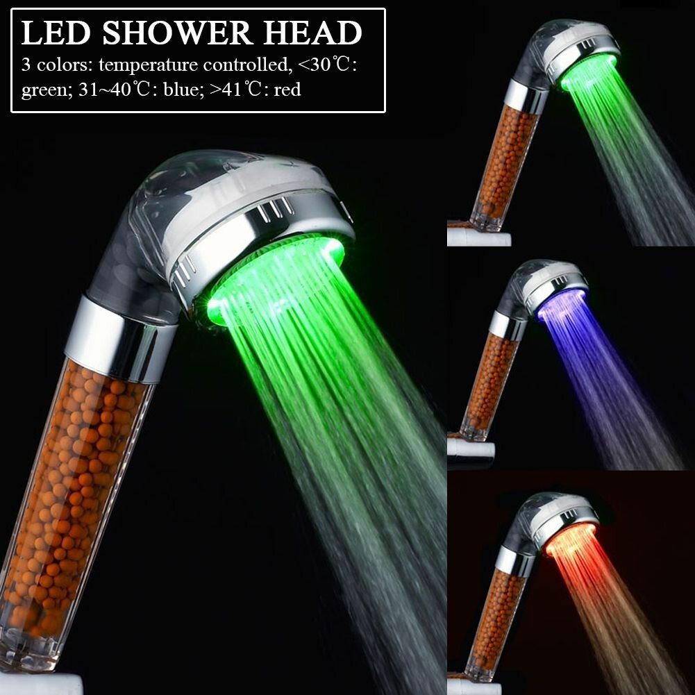 Лейка для душа с фильтром для воды и с датчиком температуры, аэратор / светодиодная насадка с "LED" подсветкой