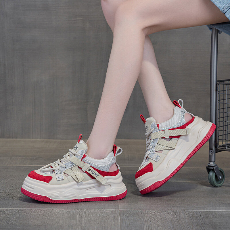 MOOCIE Повседневная женская обувь 2025 года, новинка лета, новые легкие спортивные туфли на толстой подошве, увеличивающие рост