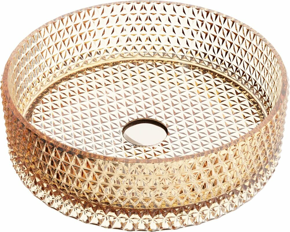 Накладная раковина Ceramicanova Cristal CN6058 36 стеклянная, без отверстия под смеситель, раковина для ванной, 36 см, круглая, бежевая