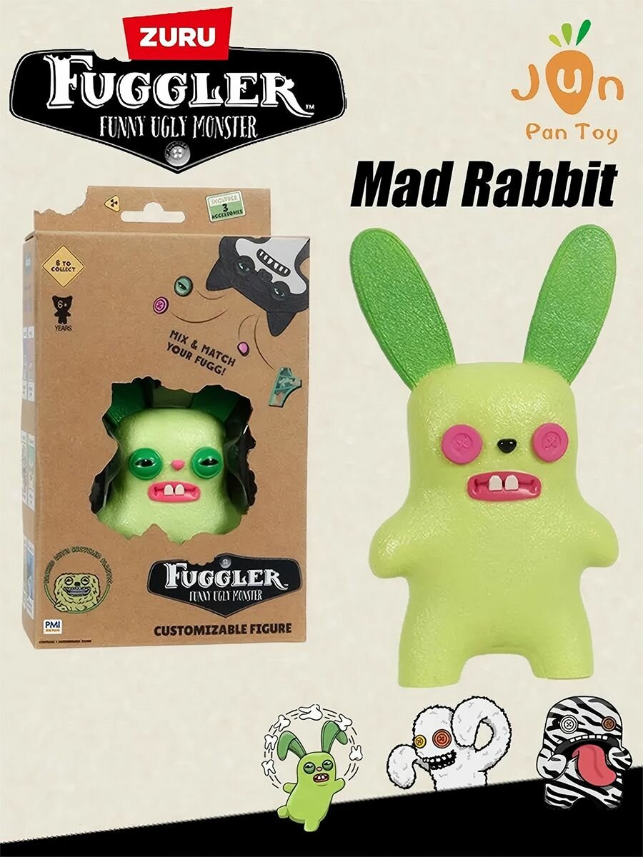 Фигурка Fuggler Customizable Figure Mad Rabbit / Детские игрушки, глаза и нос можно заменить, они подходят для подарков на день рождения детям от 6 лет и старше.