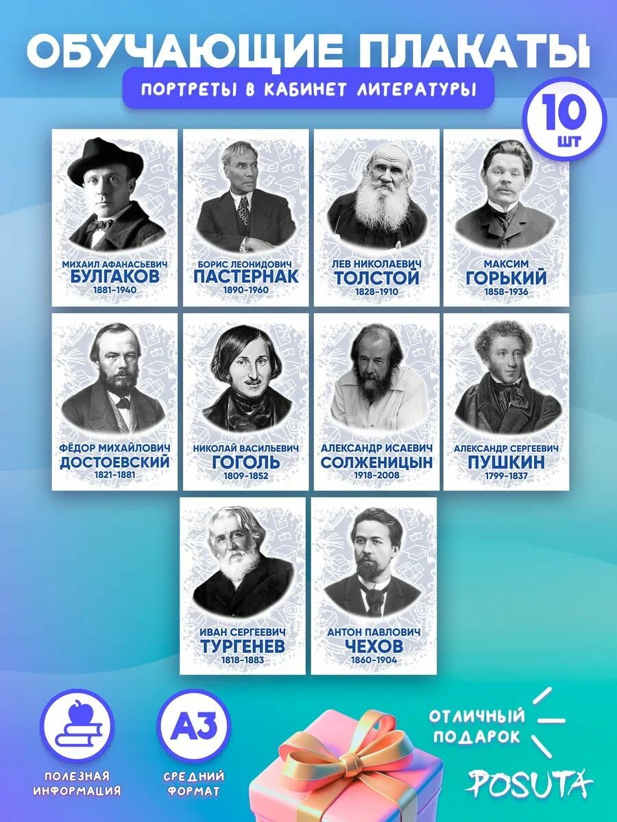 Плакаты портреты в кабинет литературы на стену