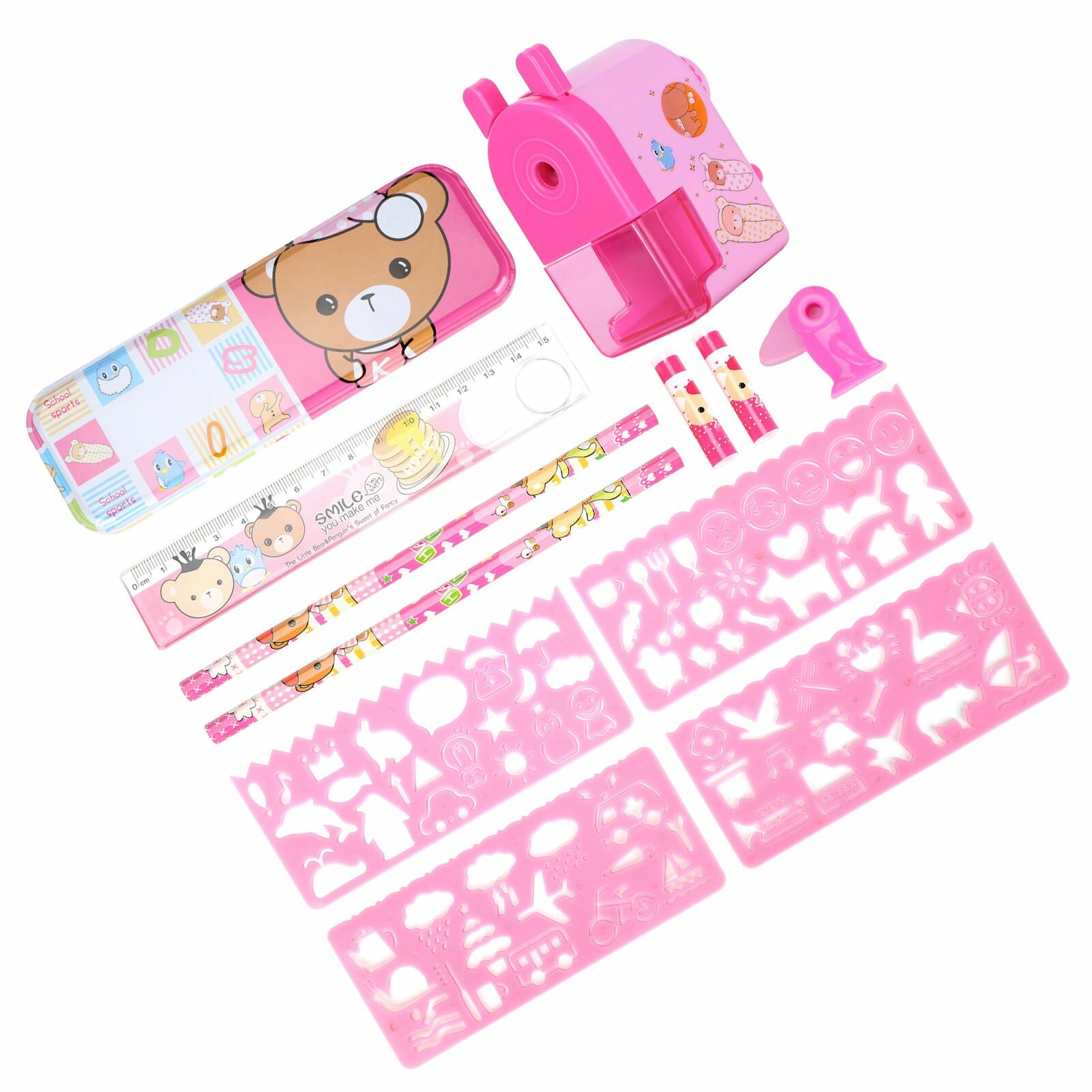 Набор детской школьной канцелярии для учебы, рисования, розовый
