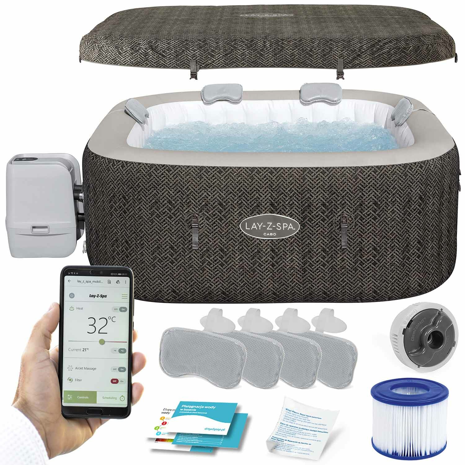 Надувной SPA бассейн-джакузи Bestway 6001R, 180X180X71 см, Lay-Z -Spa CABO HidroJet MaxHold 6