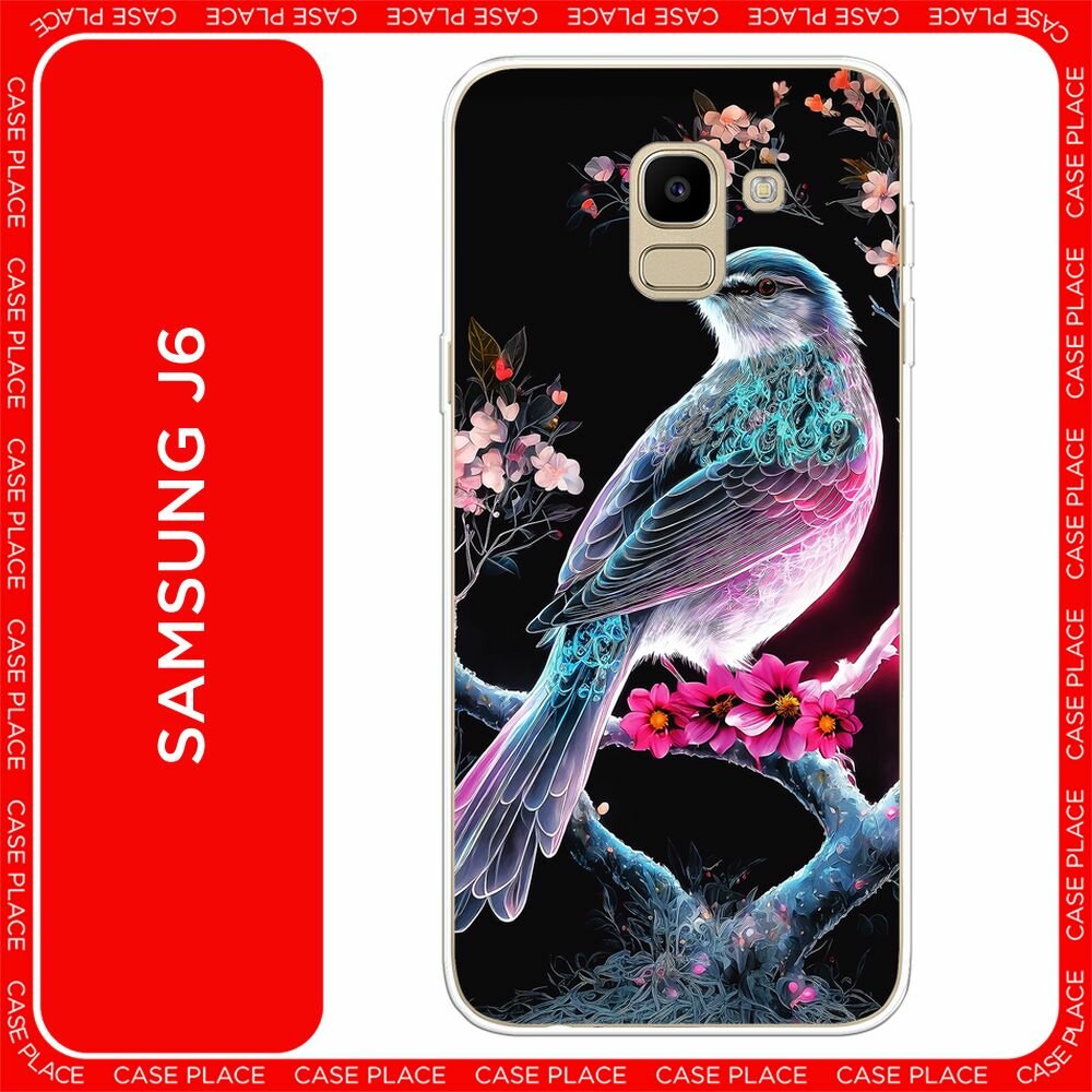 Чехол на Samsung Galaxy J6 2018 / Самсунг Галакси Джей 6 2018 с принтом "Птица на цветущем дереве"
