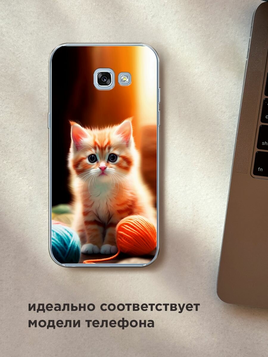 Чехол на Samsung Galaxy A5 2017 / Самсунг Галакси А5 2017 с принтом "Рыжий котёнок с клубком" — фото 1