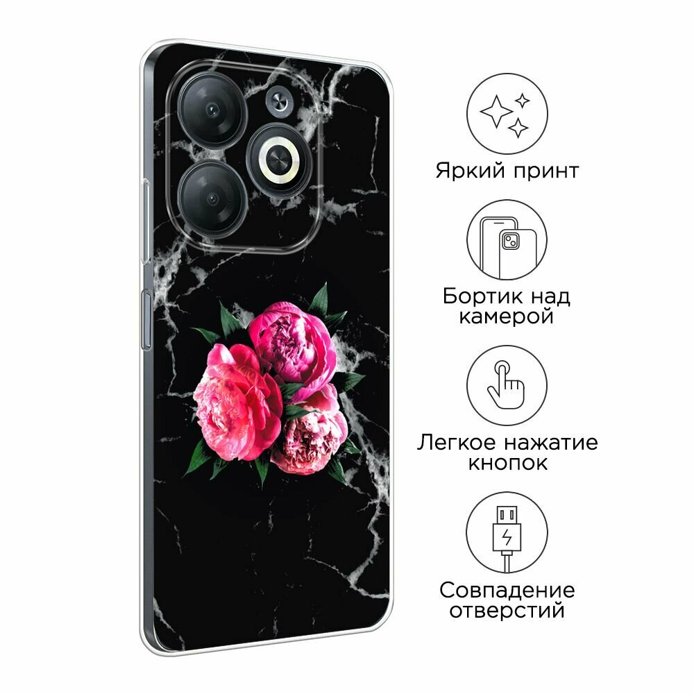 Чехол на Infinix Smart 8/8 HD/HOT 40i / Инфиникс Смарт 8/8 HD/HOT 40i с принтом "Букет на черном мраморе" — фото 1