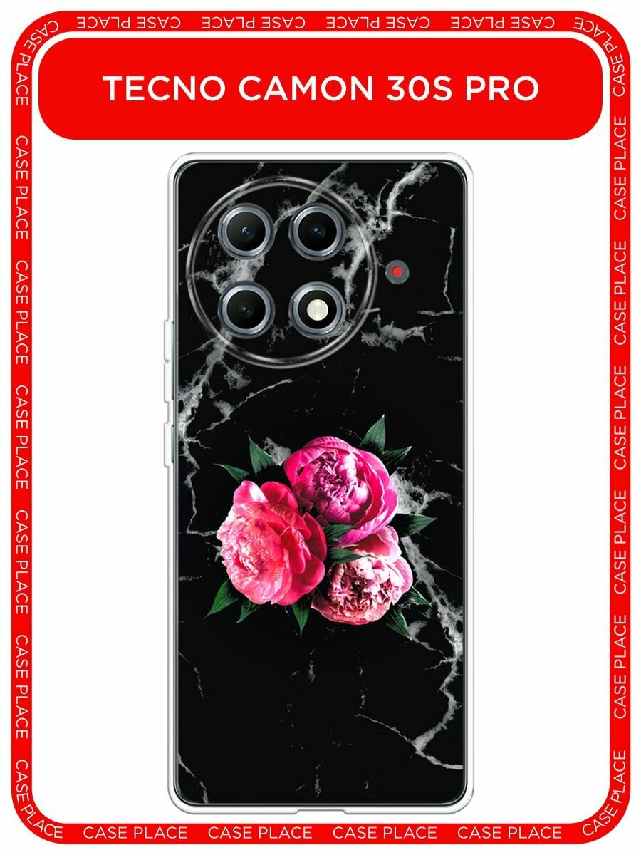 Чехол на Tecno Camon 30S Pro / Текно Камон 30S Про с принтом "Букет на черном мраморе"