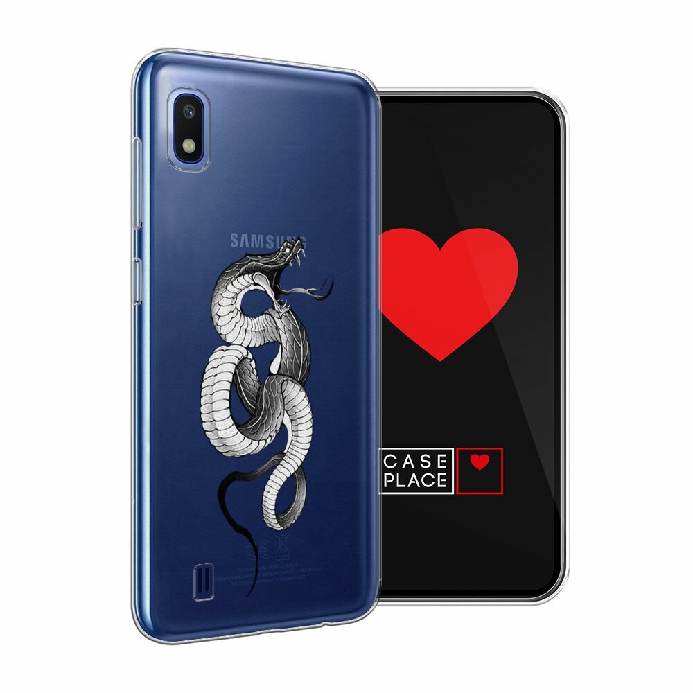 Чехол на Samsung Galaxy A10 / Самсунг Галакси А10 с принтом Монохромная змея рисунок, прозрачный — фото 1