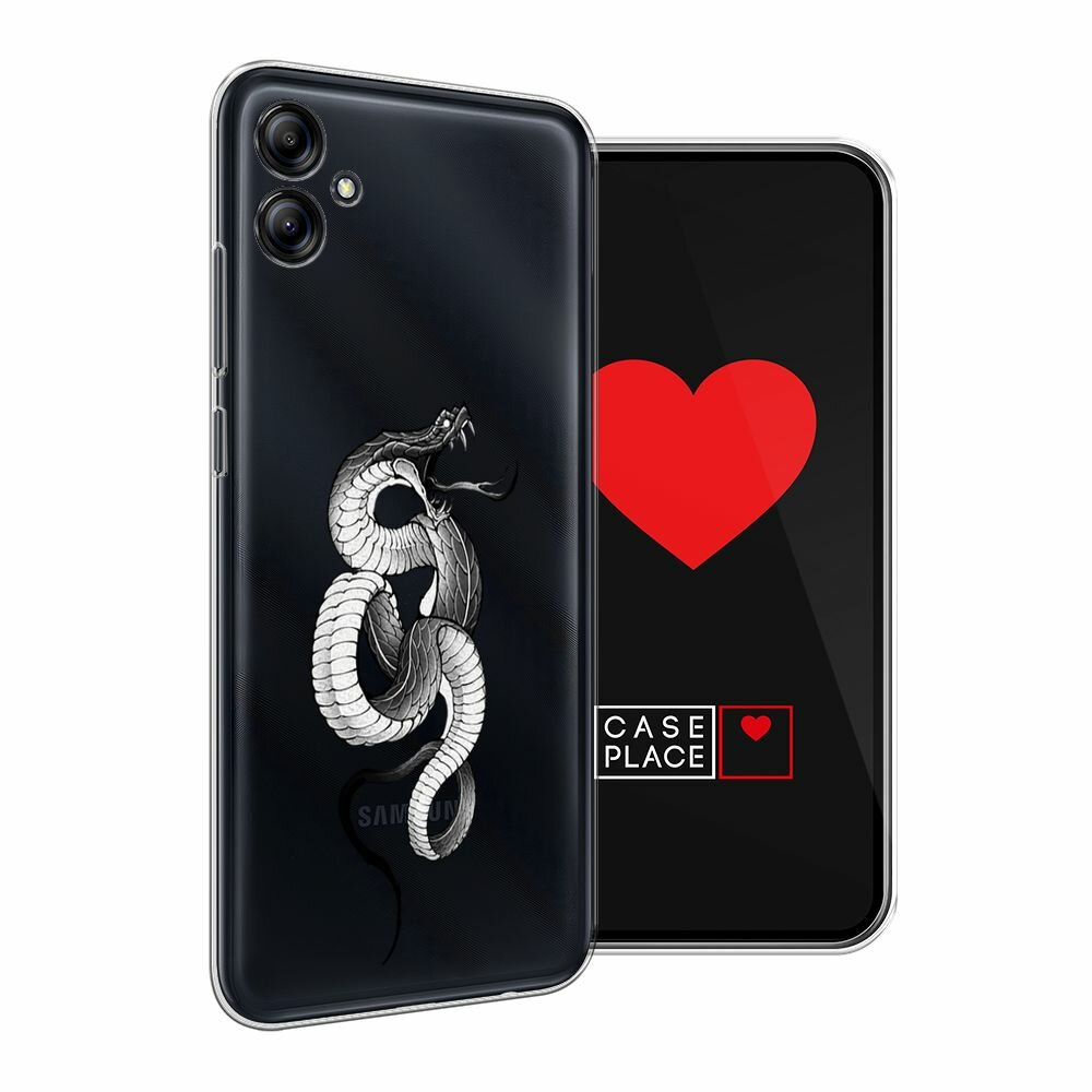 Чехол на Samsung Galaxy A04e / Самсунг A04e с принтом Монохромная змея рисунок, прозрачный — фото 1