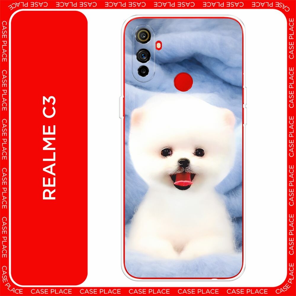 Силиконовый чехол на Realme C3 / Реалми C3 с принтом Белый пёсик