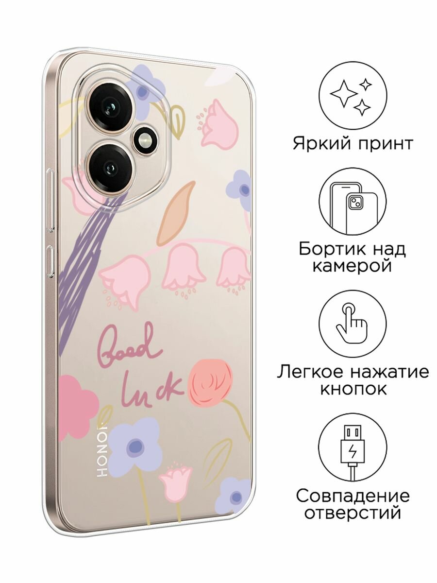 Чехол на Honor 400 / Хонор 400 с принтом "Lucky flowers", прозрачный — фото 1