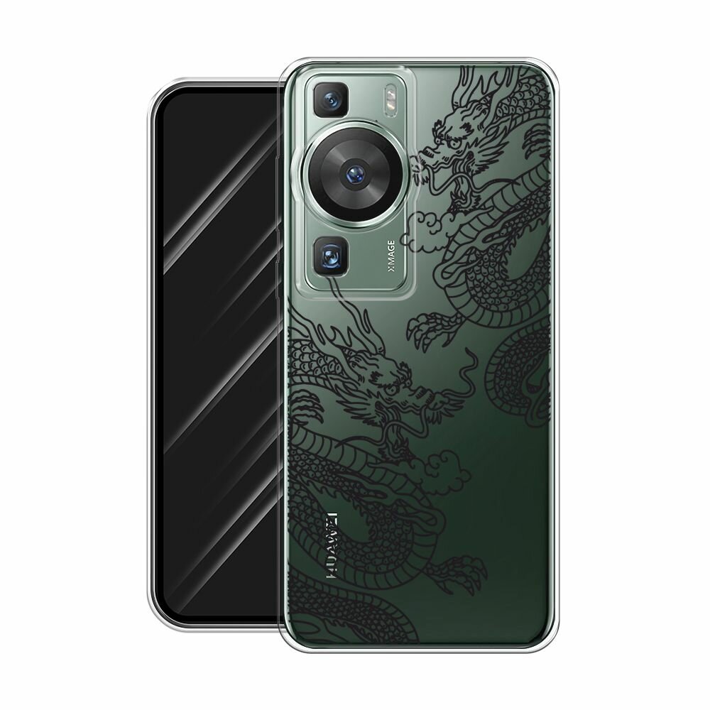 Чехол на Huawei P60/P60 Pro / Хуавей P60/P60 Про с принтом "Два китайских дракона", прозрачный — фото 1