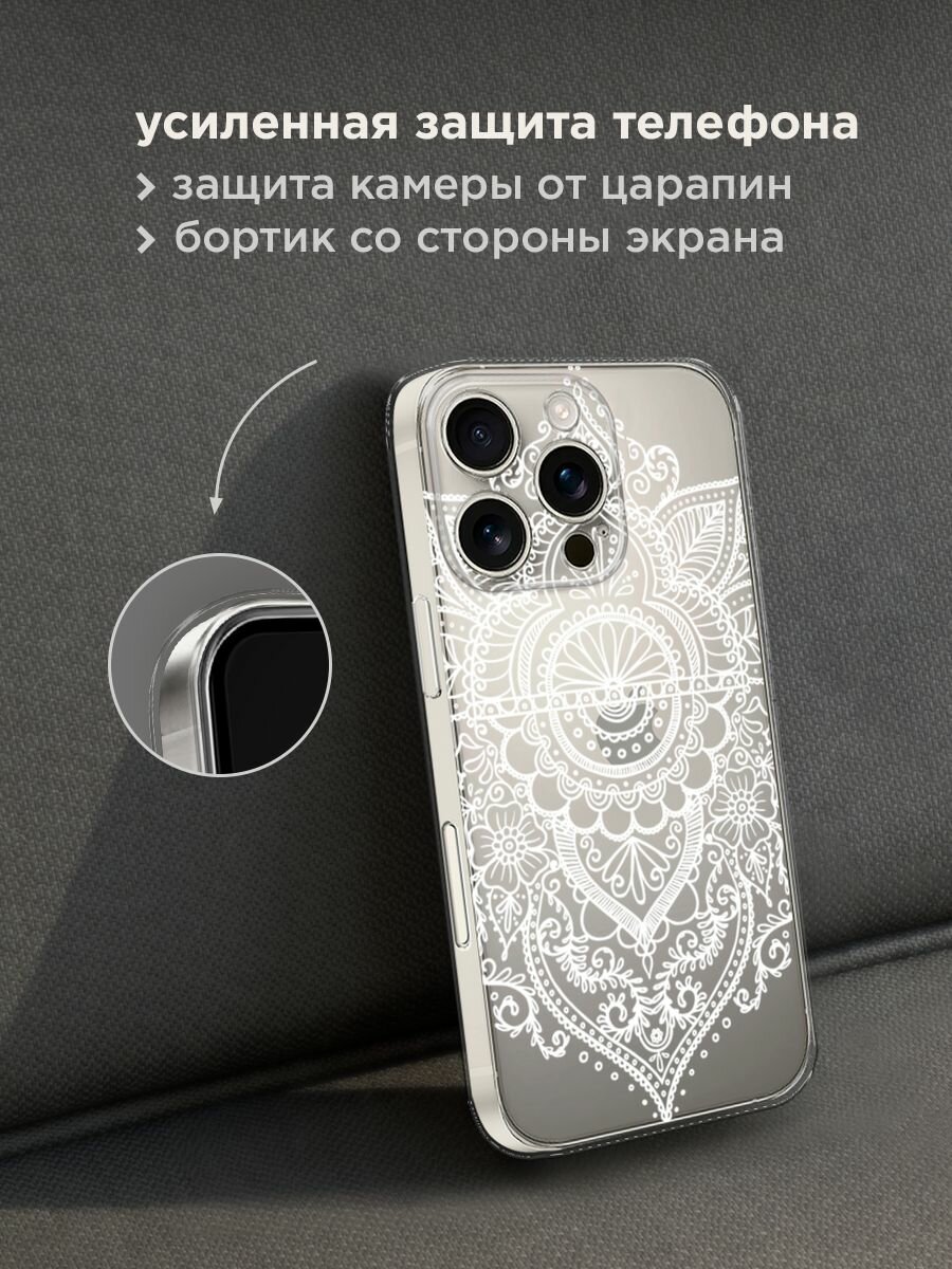 Чехол на Apple iPhone 16 Pro / Айфон 16 Про с принтом "Солнечный узор", прозрачный — фото 1