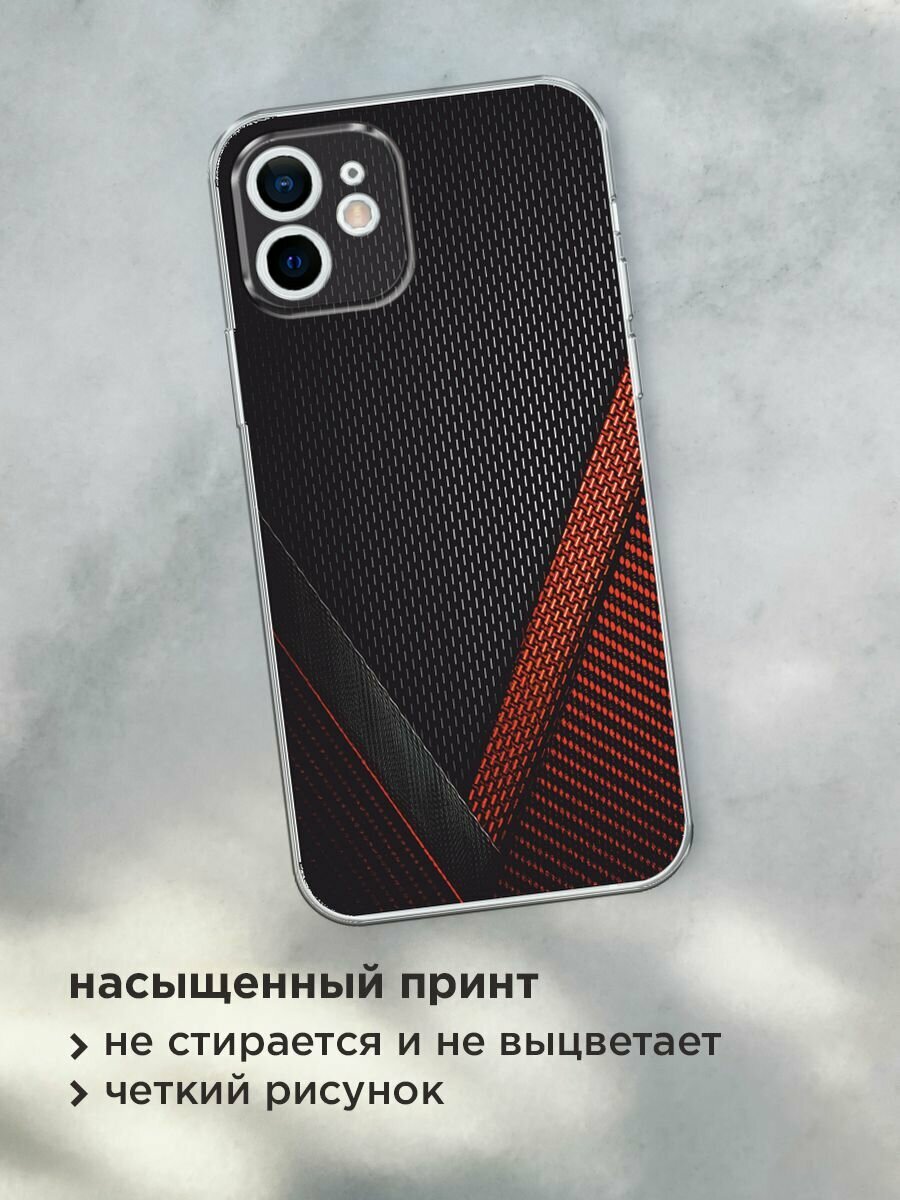 Чехол на Apple iPhone 12 mini / Айфон 12 Мини с принтом "Красный карбон" — фото 1