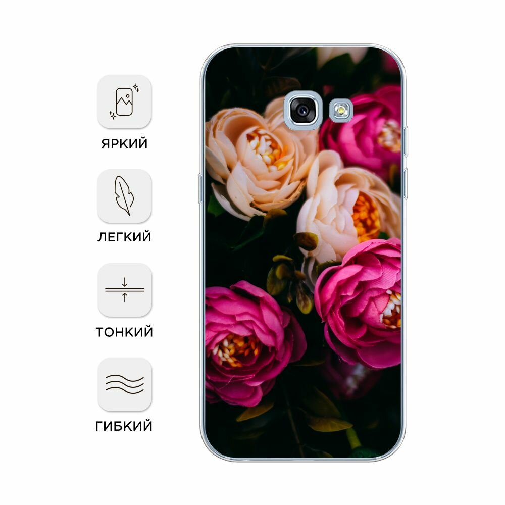 Чехол на Samsung Galaxy A5 2017 / Самсунг Галакси А5 2017 с принтом "Розовые пионы на черном" — фото 1