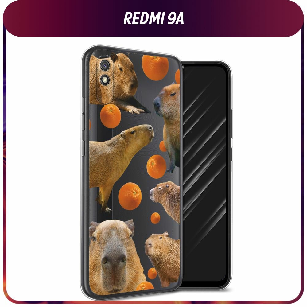 Чехол на Xiaomi Redmi 9A / Сяоми Редми 9А с принтом "Капибара и апельсины", прозрачный