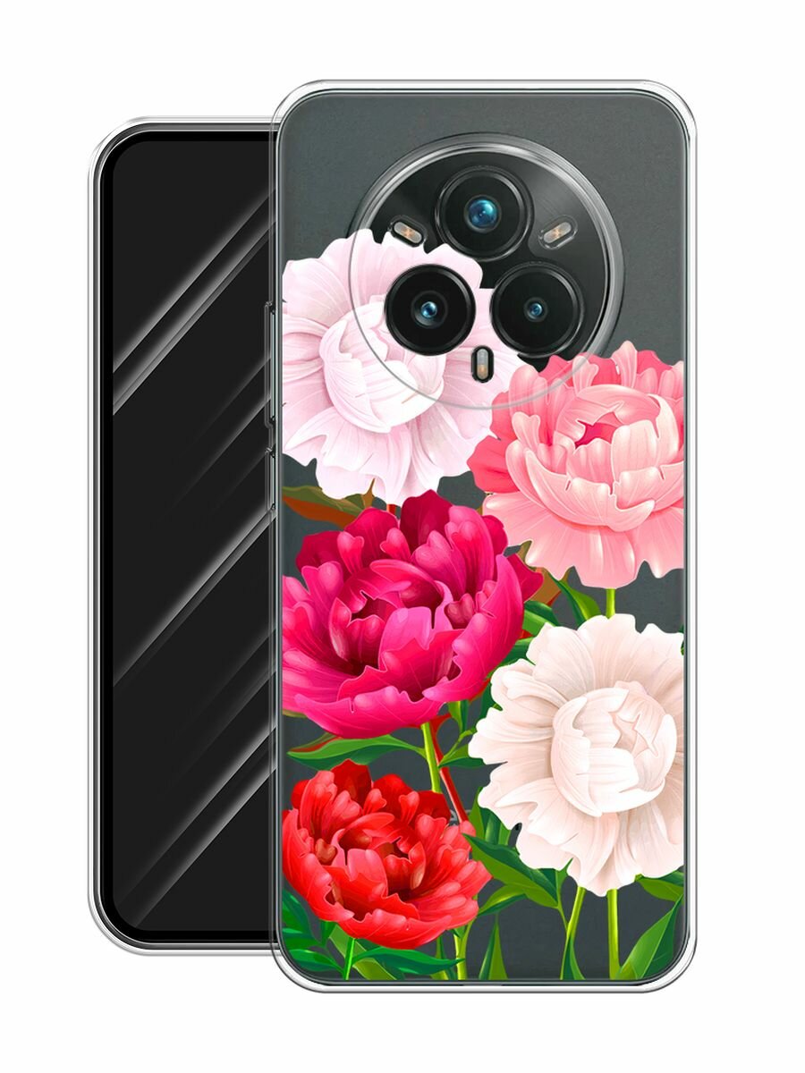 Чехол на Realme 14 Pro / Реалми 14 Про с принтом "Большие пионы", прозрачный — фото 1