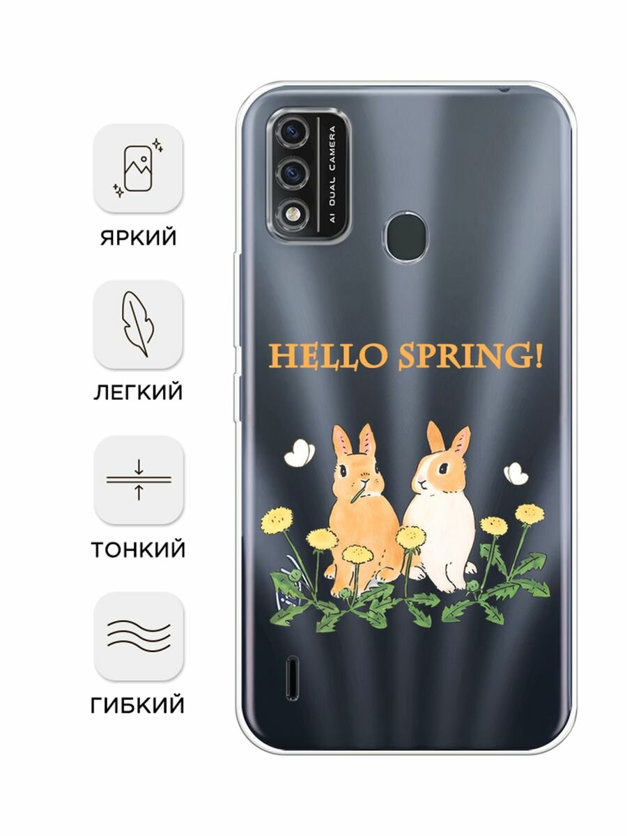 Чехол на Itel A48 / Ител А48 с принтом "Весенние кролики", прозрачный — фото 1