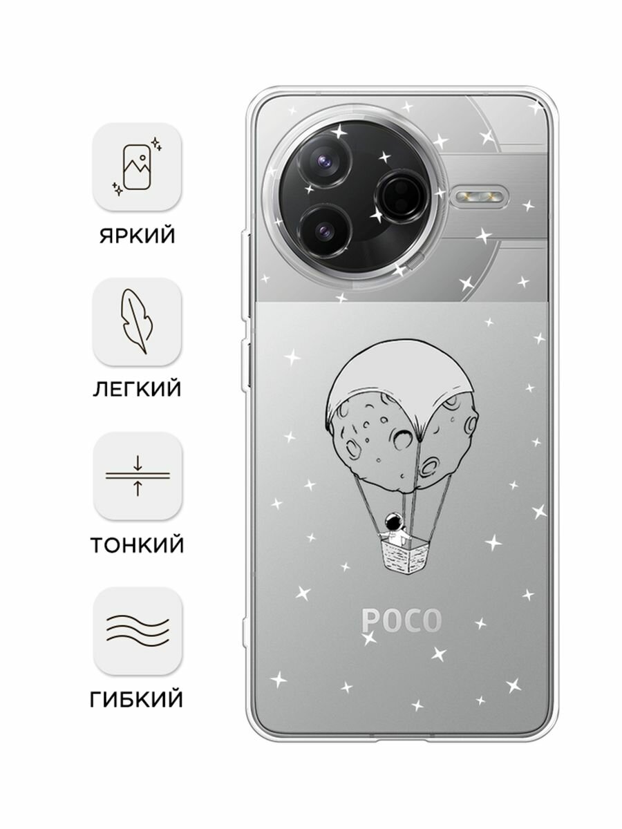 Чехол на Poco F7 Pro / Поко F7 Про с принтом Воздушный шар луна, прозрачный — фото 1