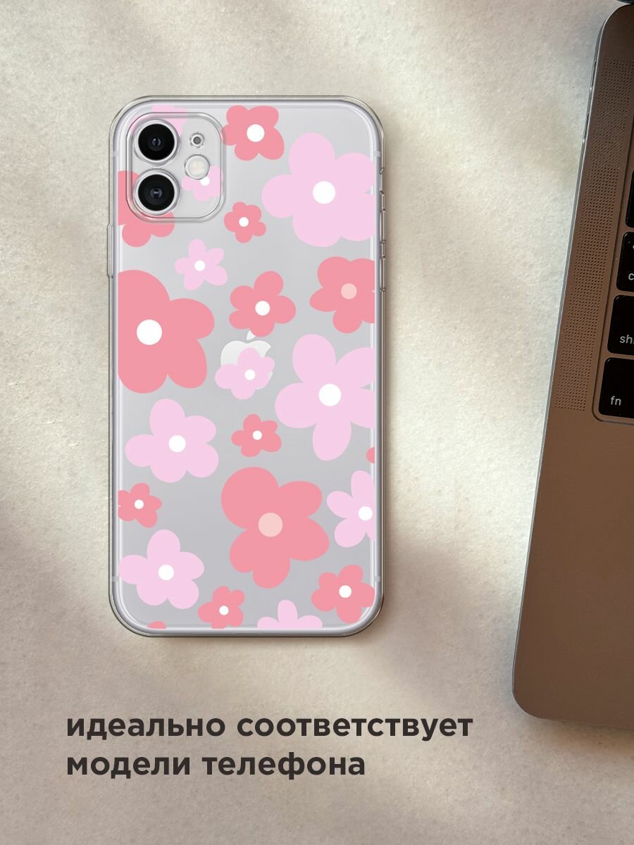Чехол на Apple iPhone 11 / Айфон 11 с принтом "Нежные розовые цветочки рисунок", прозрачный — фото 1