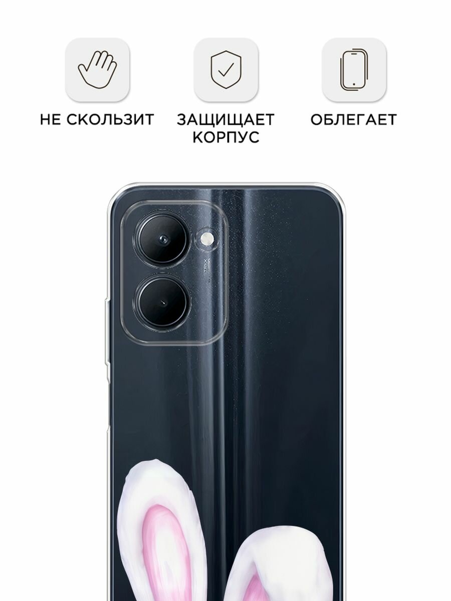 Чехол на Realme C33 / Реалми С33 с принтом "Кроличьи уши 2", прозрачный — фото 1