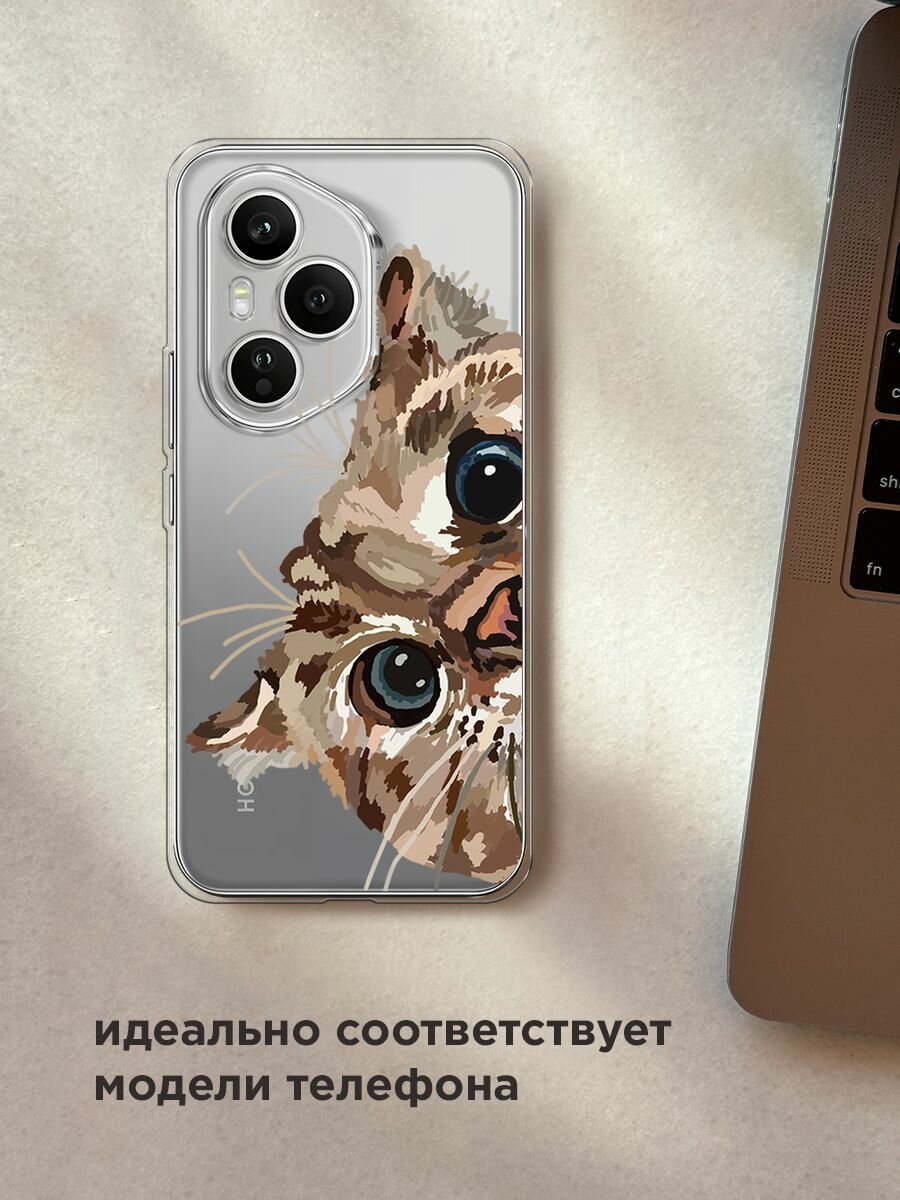 Чехол на Honor 400 Pro / Хонор 400 Про с принтом "Любопытный кот", прозрачный — фото 1