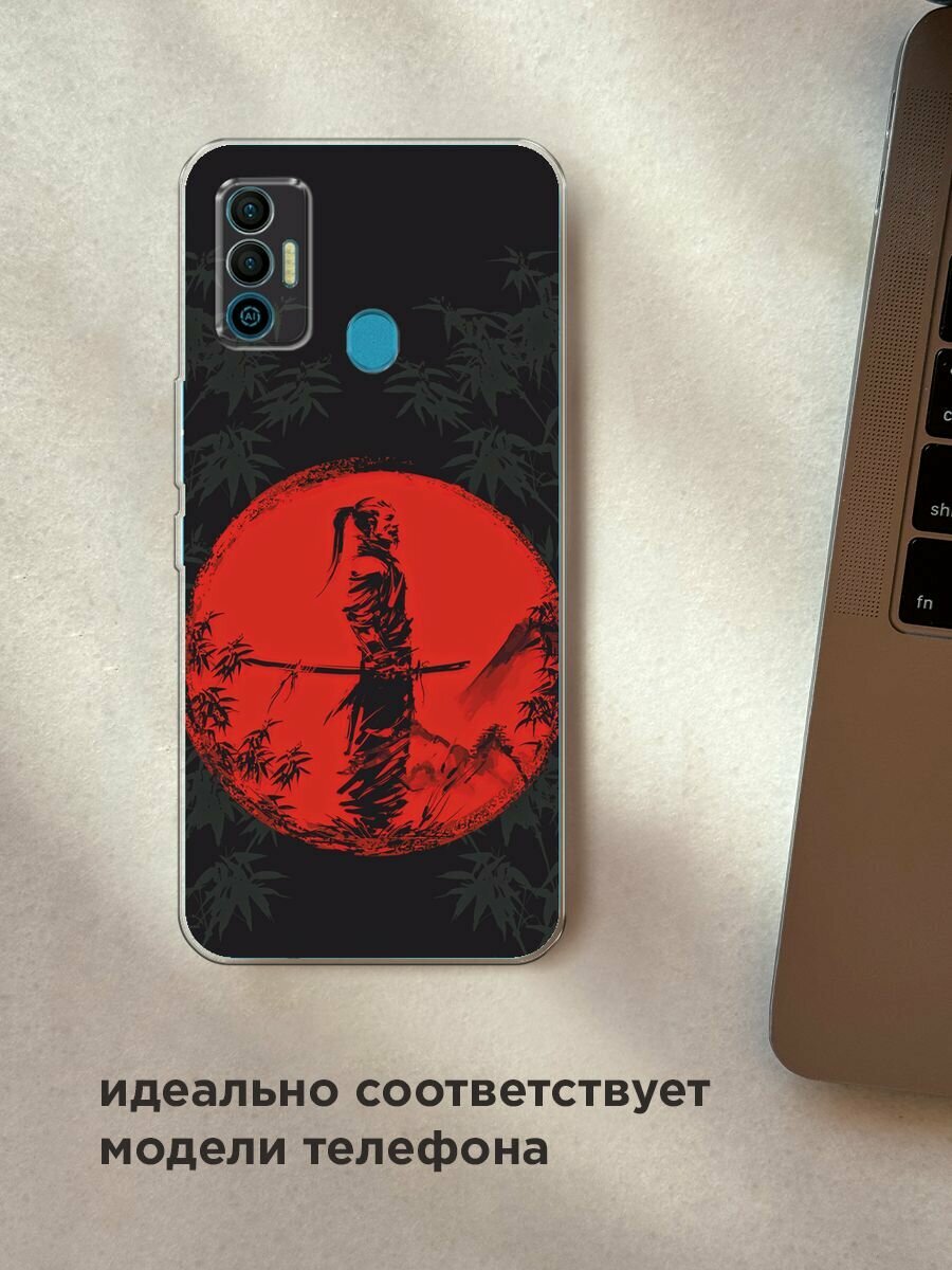 Чехол на Tecno Spark 7 / Техно Спарк 7 с принтом "Самурай на красном фоне" — фото 1