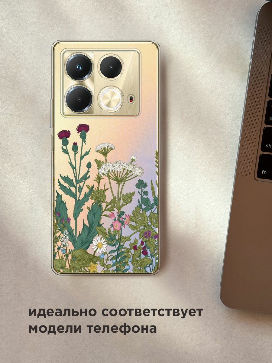 Чехол на Infinix Note 40 / Инфиникс Нот 40 с принтом "Дикие полевые цветы", прозрачный — фото 1
