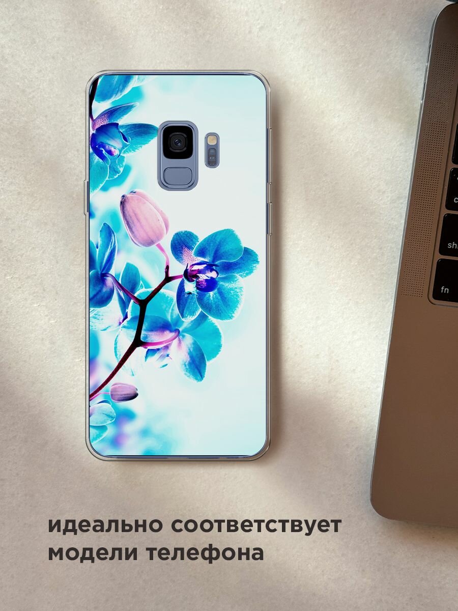 Чехол на Samsung Galaxy S9 / Самсунг Галакси С9 с принтом "Голубая орхидея" — фото 1