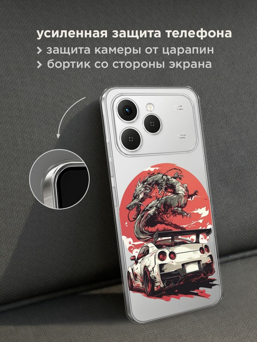 Чехол на Tecno Spark 40 / Текно Спарк 40 с принтом "Car and dragon", прозрачный — фото 1