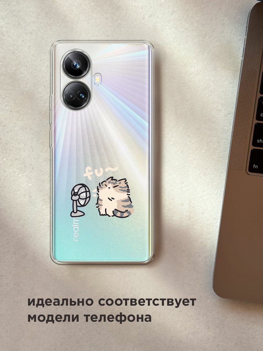 Чехол на Realme 10 Pro+ / Реалми 10 Про+ с принтом "Котик с вентилятором", прозрачный — фото 1