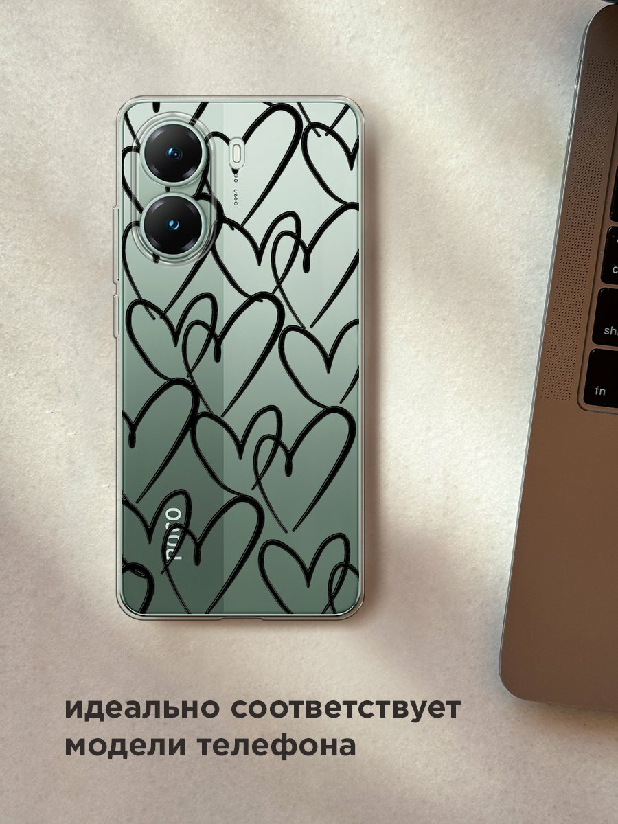 Чехол на Poco X7 Pro / Поко X7 Про с принтом "Hearts doodle black 1" — фото 1