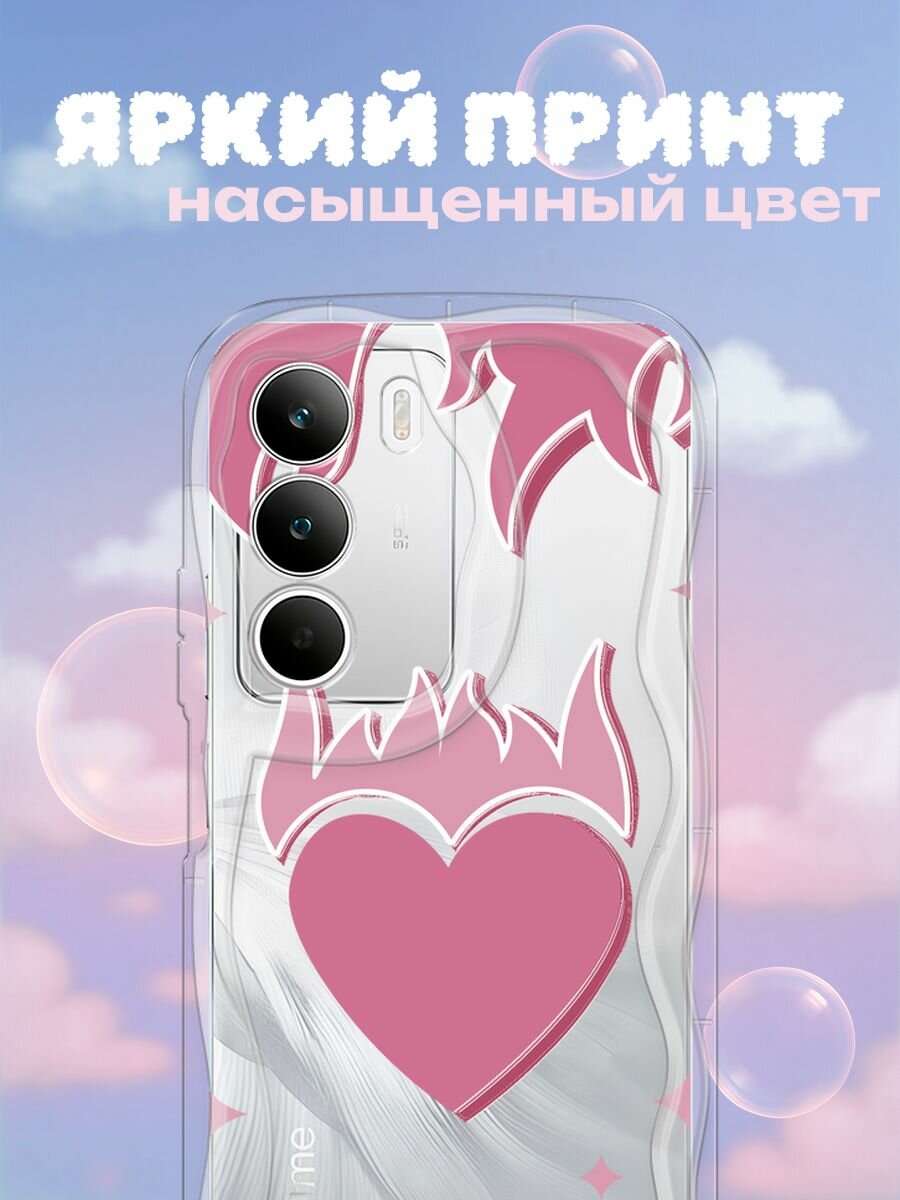 Чехол на Realme C71/P3 Lite 4G / Реалми С71/P3 Лайт 4G/P3 Лайт 4G с принтом Розовое сердце с пламенем — фото 1