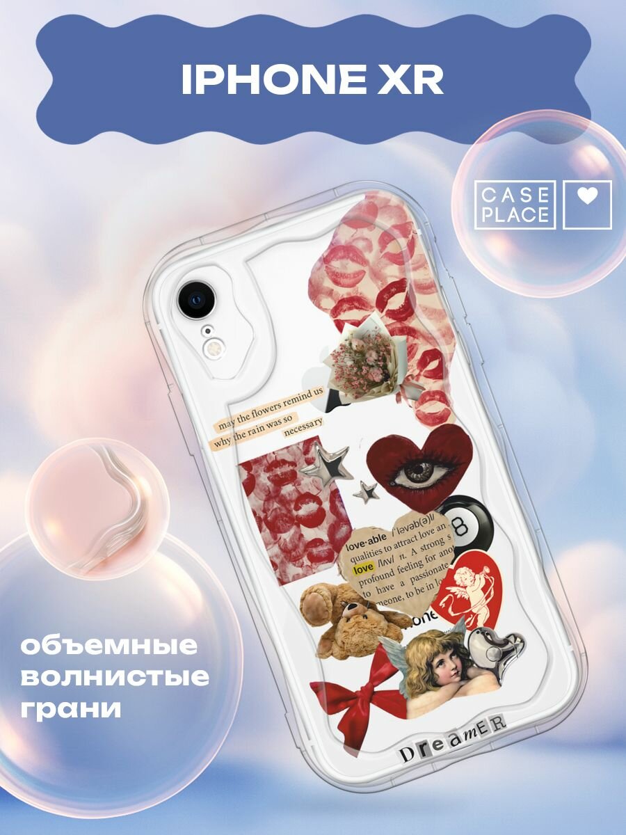 Чехол на Apple iPhone XR / Айфон XR с принтом "Поцелуи и сердца"