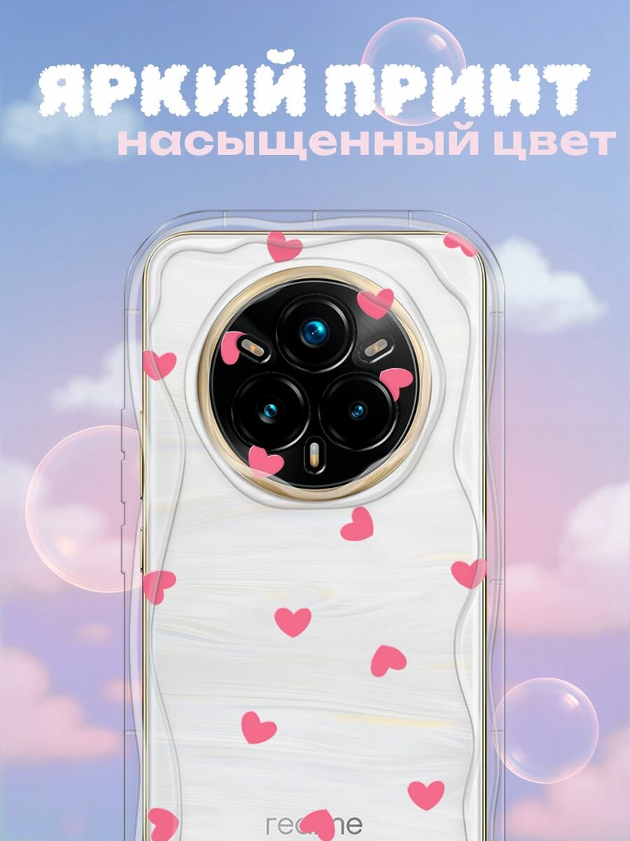 Чехол на Realme 14 Pro Plus / Реалми 14 pro plus с принтом Паттерн розовые сердечки — фото 1