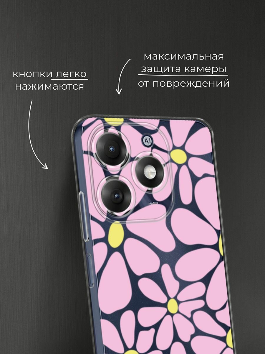 Чехол на Itel A70 / Ител А70 с принтом "Розовые лепестки 2", прозрачный — фото 1