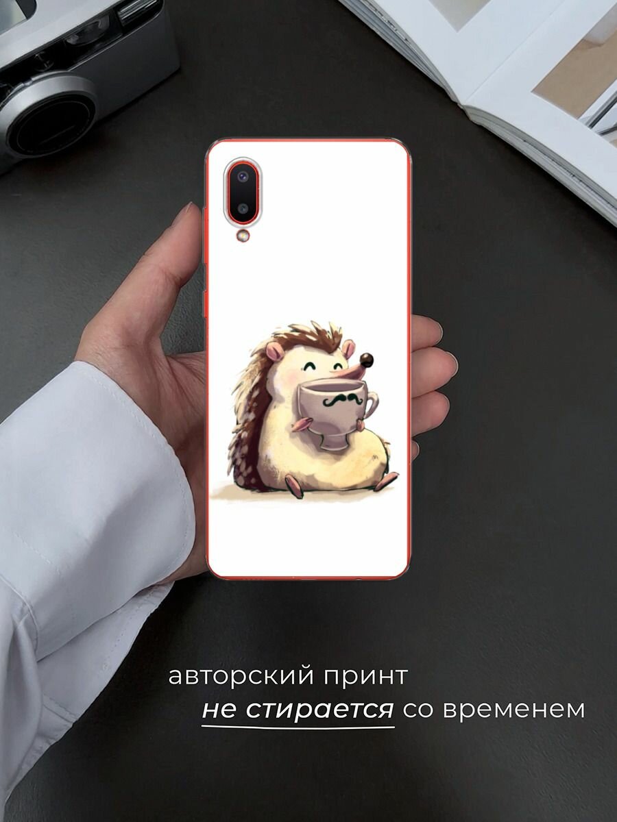 Чехол на Samsung Galaxy A02 / Самсунг Галакси А02 с принтом "Еж кофеман" — фото 1