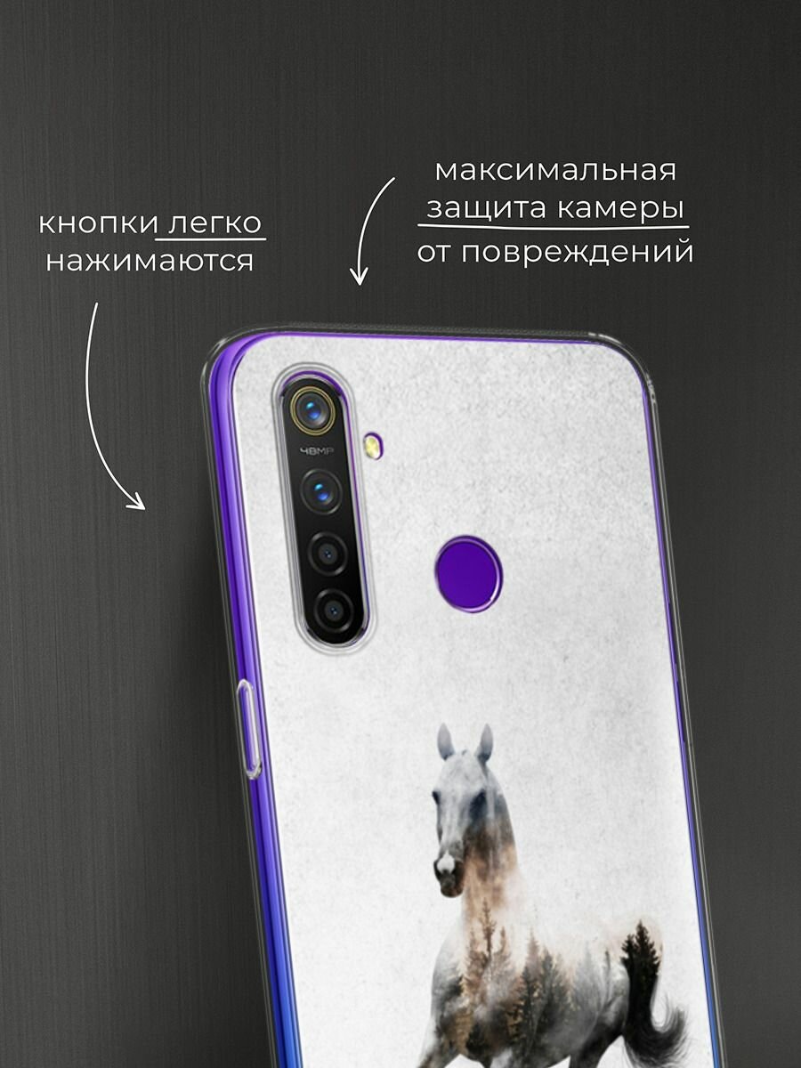Силиконовый чехол на Realme 5 Pro / Реалми 5 Про с принтом "Лошадь лес" — фото 1