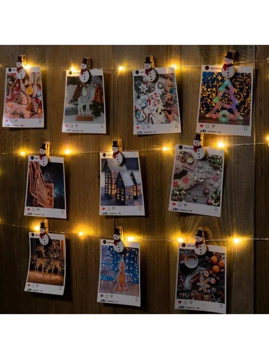 Гирлянда с прищепками 2м на батарейках