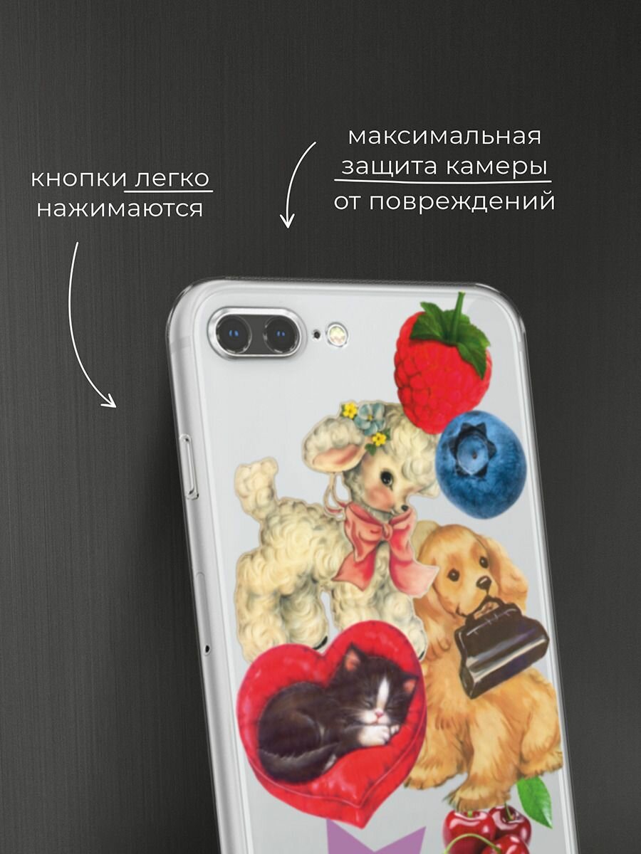 Чехол на Apple iPhone 7 Plus / Айфон 7 Плюс с принтом "Милые стикеры", прозрачный — фото 1