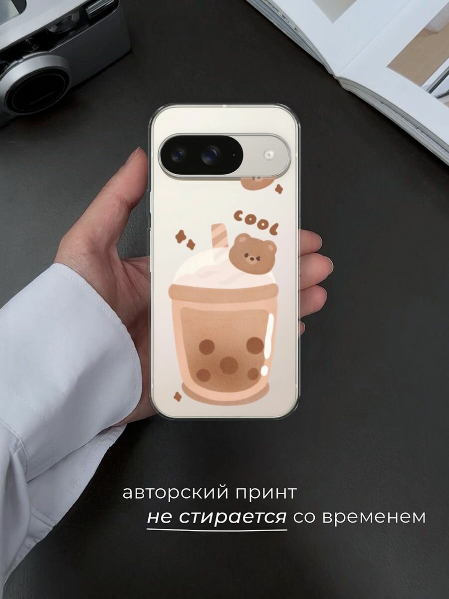 Чехол на Google Pixel 9 / Гугл Пиксель 9 с принтом "Кофе 2", прозрачный — фото 1