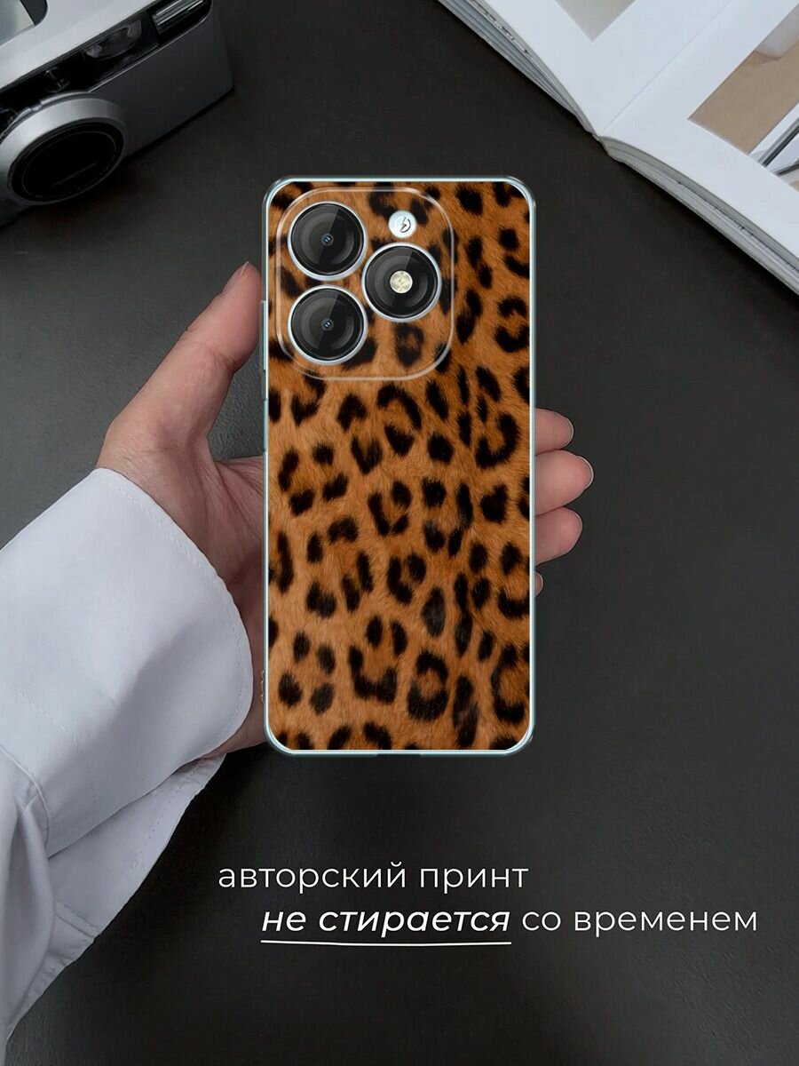 Силиконовый чехол на Itel P55 / Ител Р55 с принтом "Мех леопарда" — фото 1