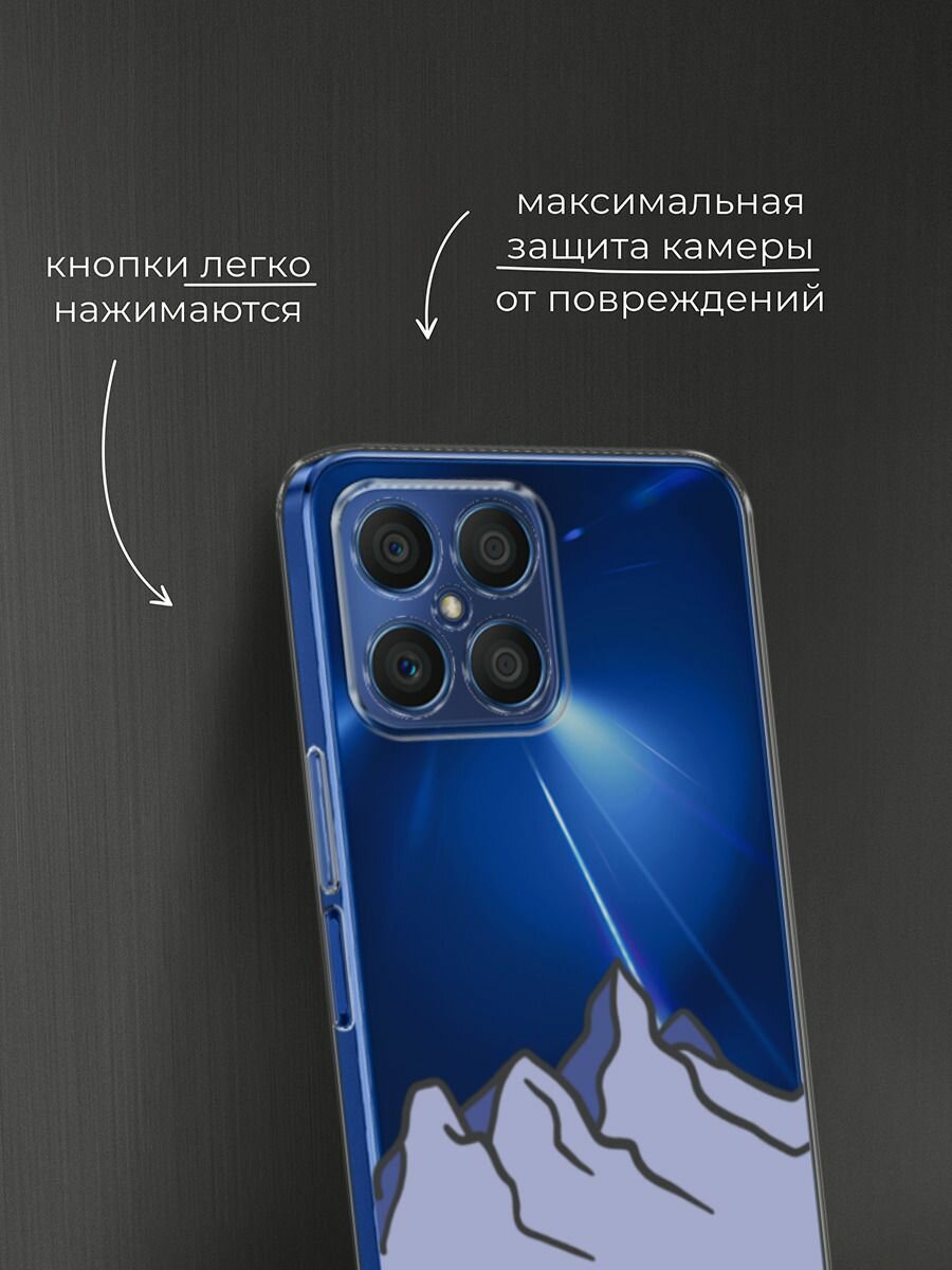 Силиконовый чехол на Honor X8 / Хуавей X8 с принтом "Гора", прозрачный — фото 1