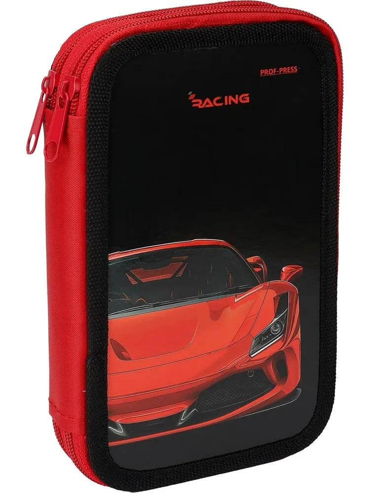 Пенал Проф-пресс красное авто, 2 отделения, большой, 190х115 мм, ламинированный картон