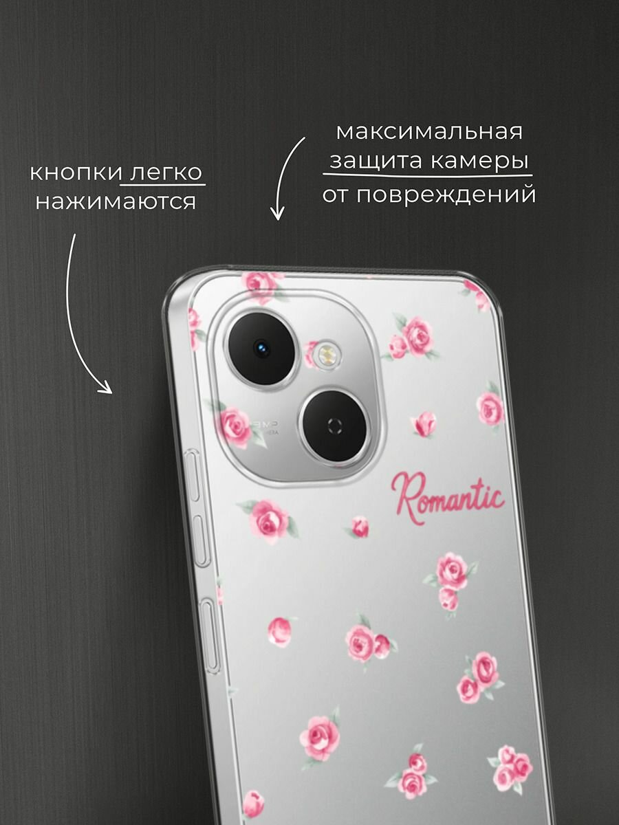 Чехол на Tecno Spark 40C / Текно Спарк 40C с принтом "Romantic 2", прозрачный — фото 1