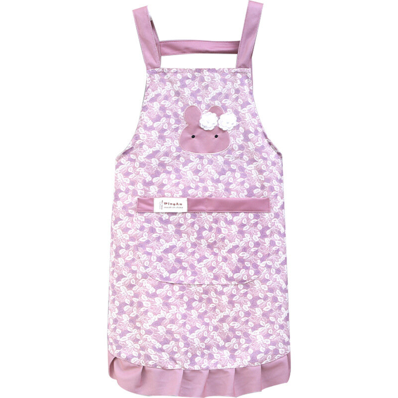 Милый женский фартук с рисунком животных. Полностью закрытые фартуки в корейском стиле с цветочным принтом и оборкой по низу. Легкий и дышащий кухонный фартук из полиэстера для приготовления пищи или уборки.