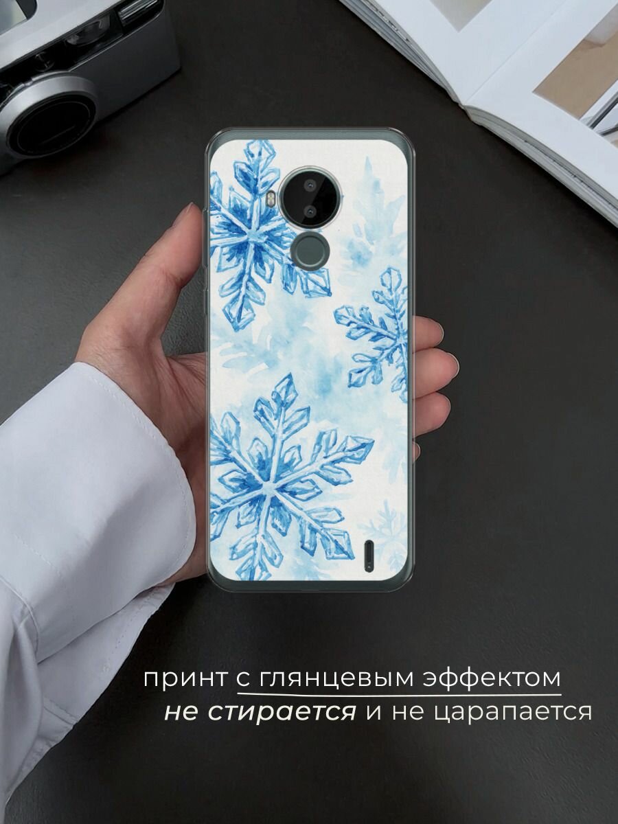 Чехол на Nokia C30 / Нокия C30 с принтом "Акварельные снежинки" — фото 1