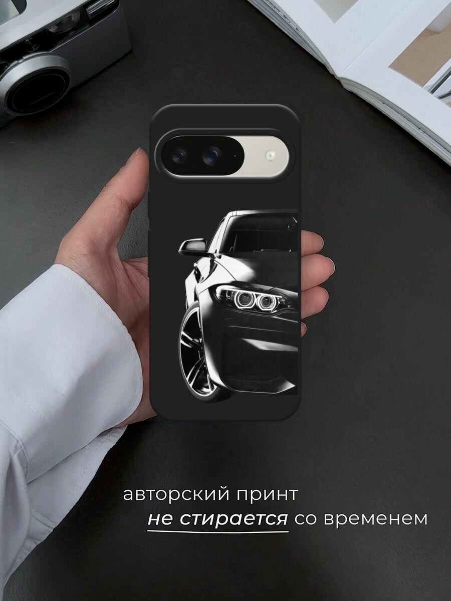 Черный матовый чехол на Google Pixel 9 / Гугл Пиксель 9 с принтом "Крутая черная машина" — фото 1